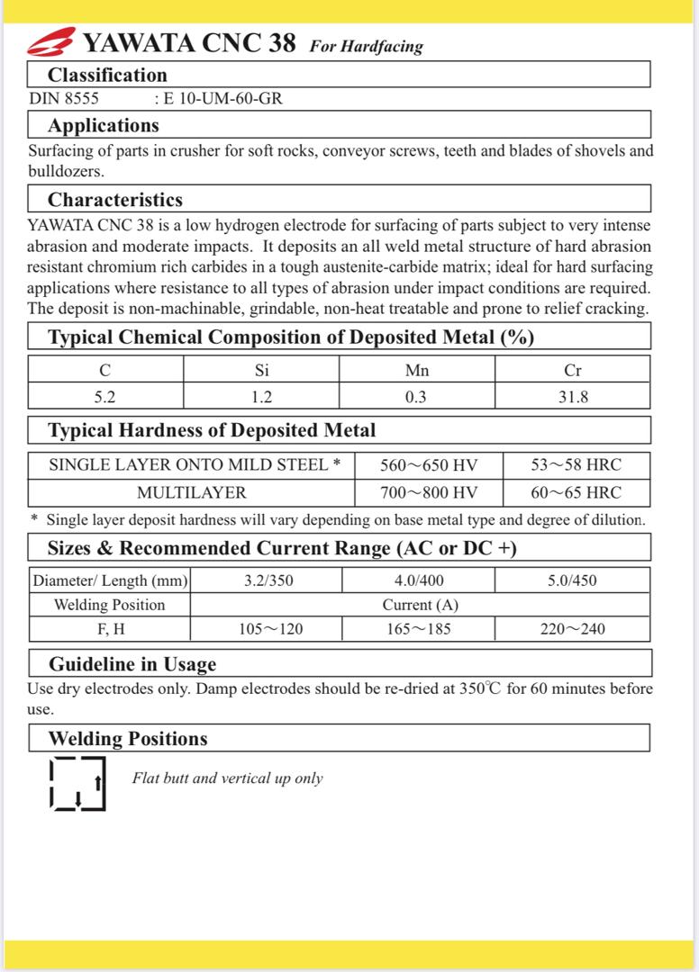 YAWATA HARDFACING WELDING ELECTRODE CNC-38